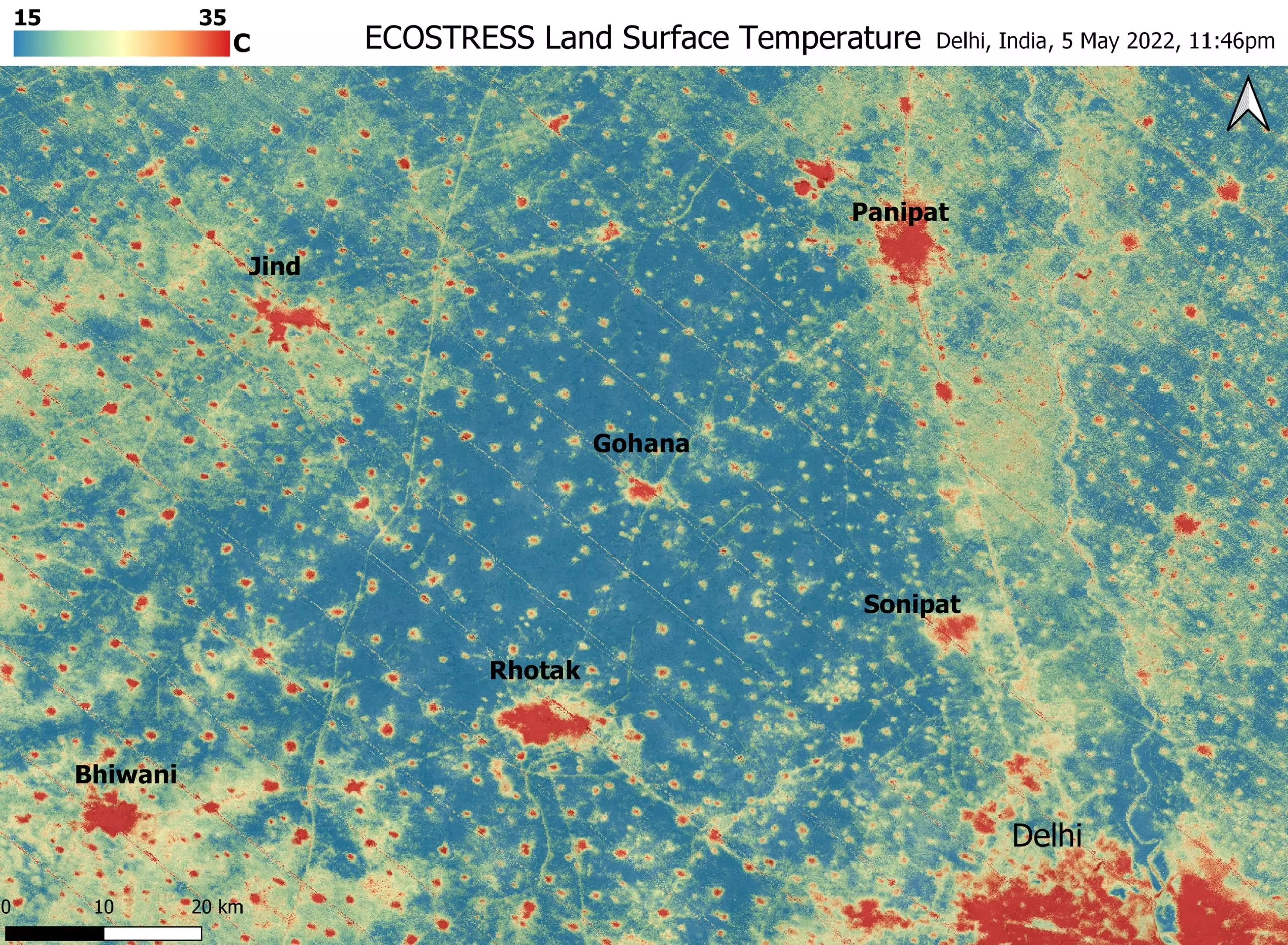 Ekstremni indijski toplotni val: NASA-in ECOSTRESS otkrio mjehuraste "otoke vrućine"