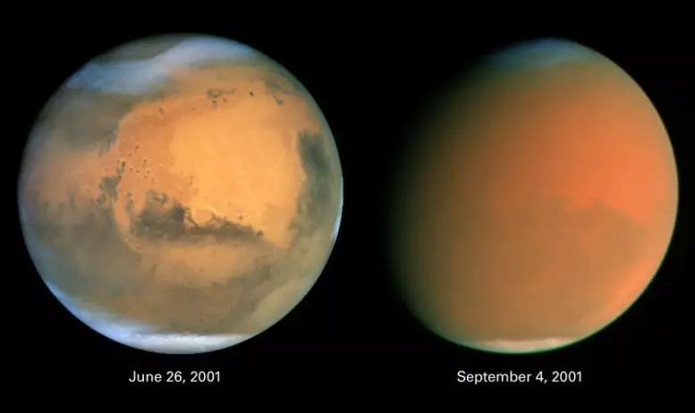 Vy över dammstormar på Mars