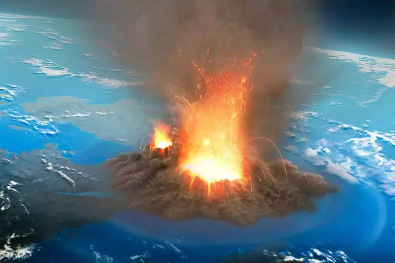 Il·lustració de l'erupció massiva del volcà