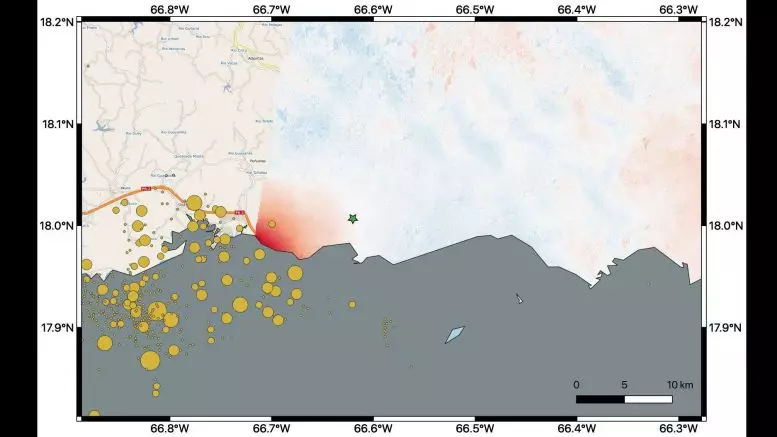 NASA kartē Puertoriko zemestrīces izmaiņas uz zemes