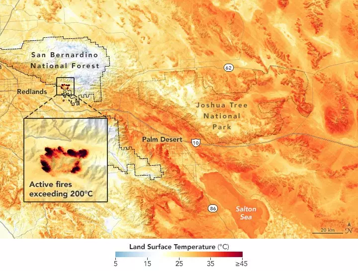 Harta e temperaturës Joshua Tree, 6 shtator 2020, e shënuar