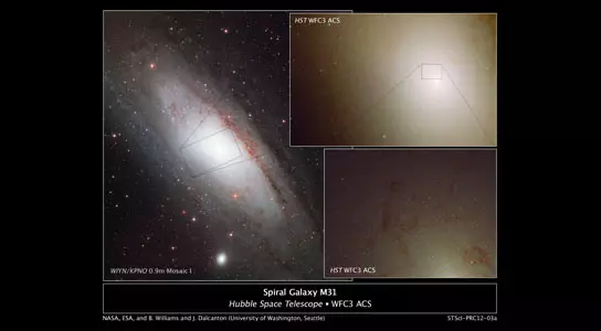 Hubble na-ekiri kpakpando na-acha anụnụ anụnụ na-adịghị ahụkebe na Andromeda's Core