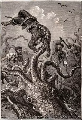 Il calamaro gigante cattura il marinaio