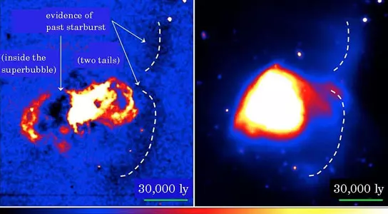 ULIRG Arp 220 Lau galaxia edo gehiagoren batuketa anitz batetik garatua