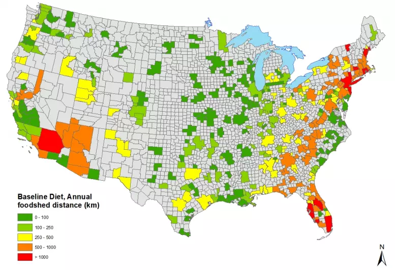 Carte des États-Unis des centres urbains à code couleur