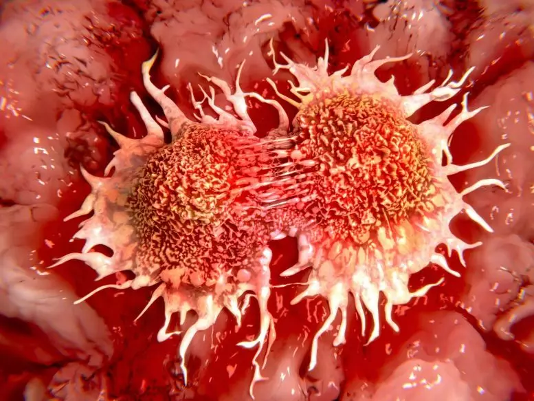 Ilustración de división de células cancerosas