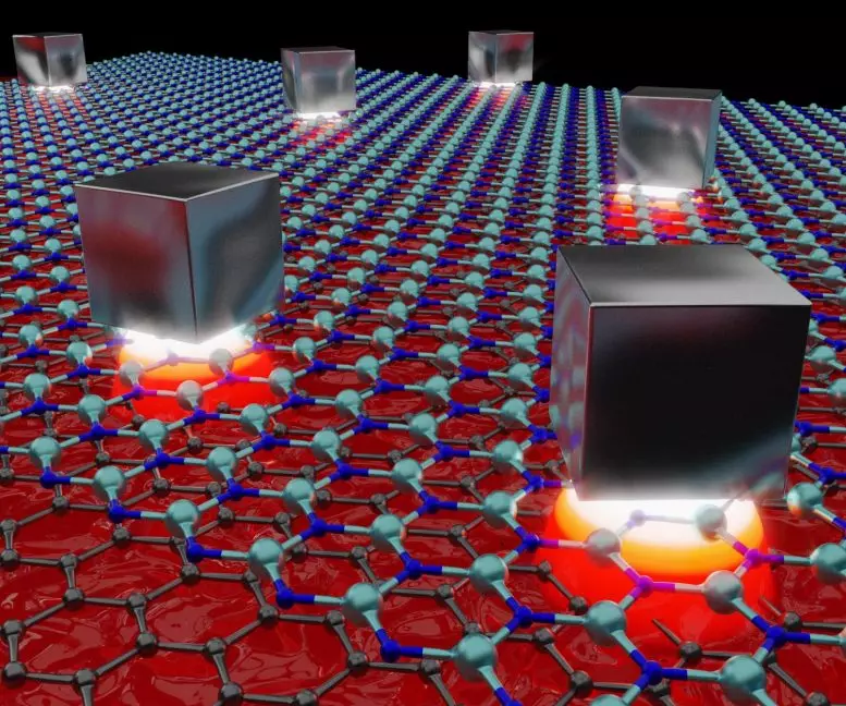 Luz comprimida debajo de nanocubos de plata sobre grafeno