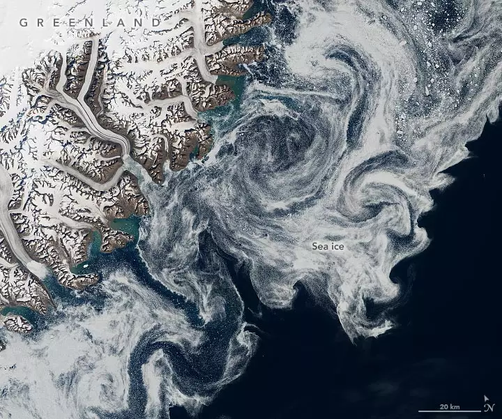 Dānijas jūras šauruma ledus 2020. gada 3. jūlijs Anotēts