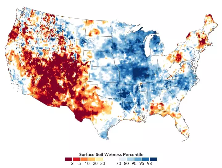 USA Surface Soil Wetness August 2020 Annotearre