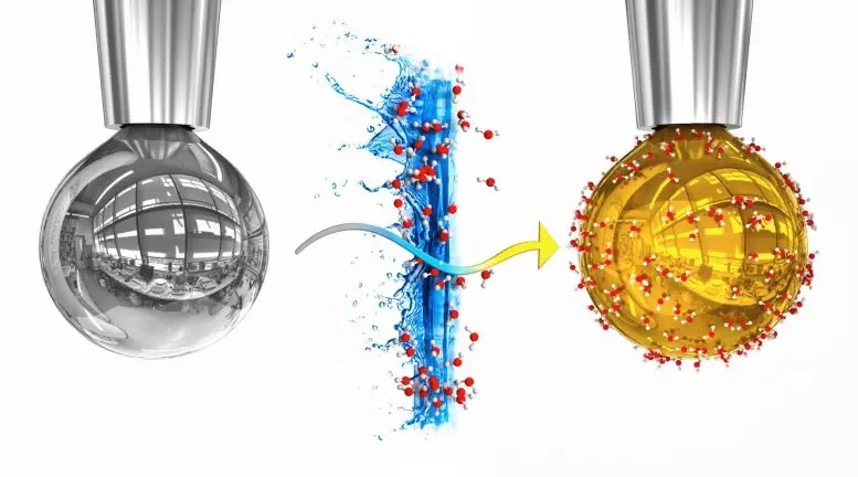 Artistic Rendering ntawm Ntshiab Sodium Potassium Alloy Drop thiab Drop Nrog Txheej Dej