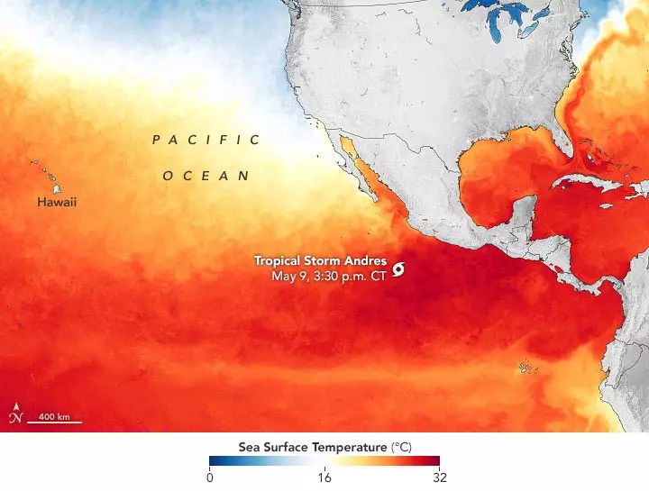 Халуун орны шуурга Андрес Сиа Гадаргуугийн температурын тайлбартай