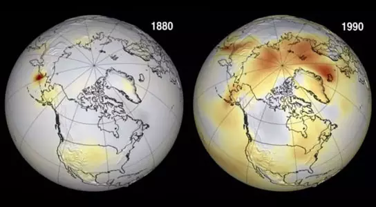 Comparación da cobertura de nubes noctilucentes en 1880 versus 1990