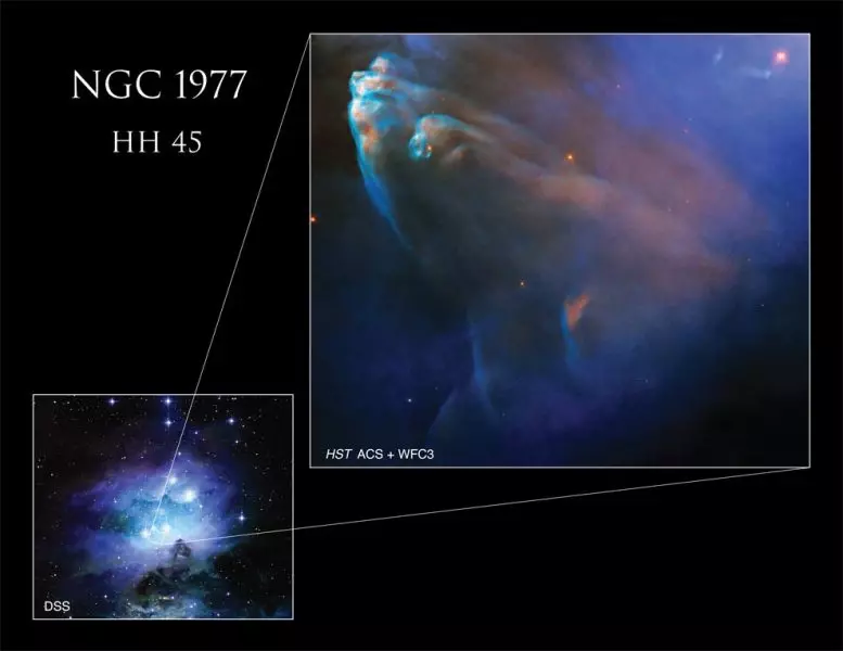 รันนิ่งแมนเนบิวลา NGC 1977 HH 45