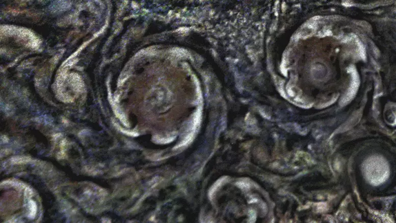 Jupiterren zikloi polarrak biratzen dira