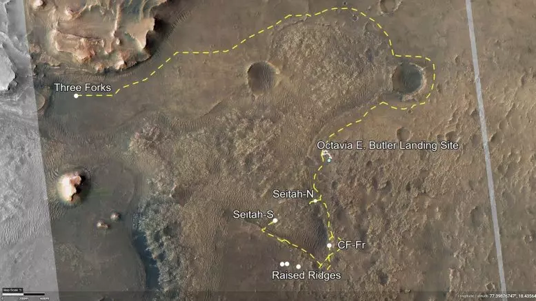 Jezero Crater Perseverance ផ្លូវយុទ្ធនាការវិទ្យាសាស្ត្រដំបូង