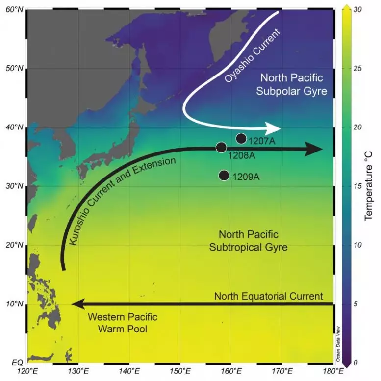 Mapa temperatury powierzchni północno-zachodniego Oceanu Spokojnego