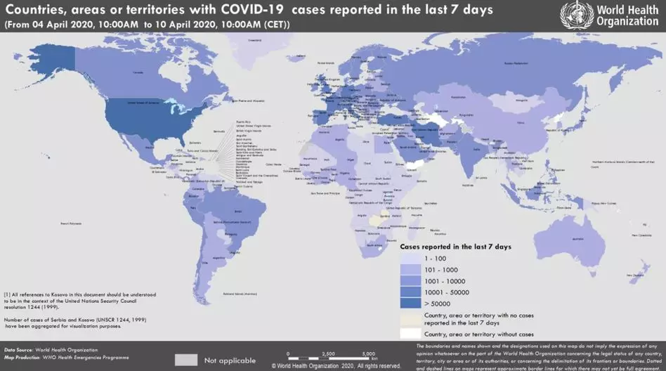 ផែនទី COVID-19 Coronavirus ថ្ងៃទី 10 ខែមេសា