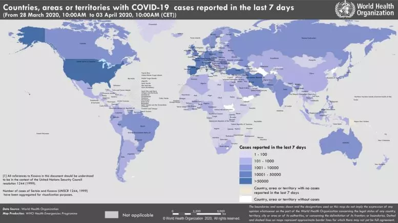 COVID-19 冠狀病毒地圖 4 月 3 日