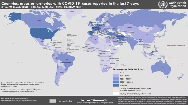 ផែនទី COVID-19 Coronavirus ថ្ងៃទី 1 ខែមេសា