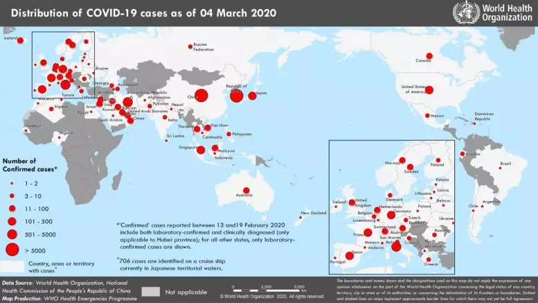 Harta e Coronavirus COVID-19 4 Mars