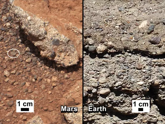 Affleurements rocheux sur Mars et sur Terre