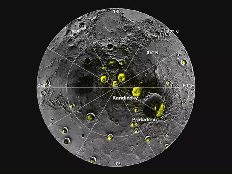 Cráteres polares de xeo de auga de Mercurio