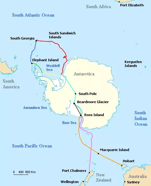 Mapa de viatges de l'expedició transantàrtica