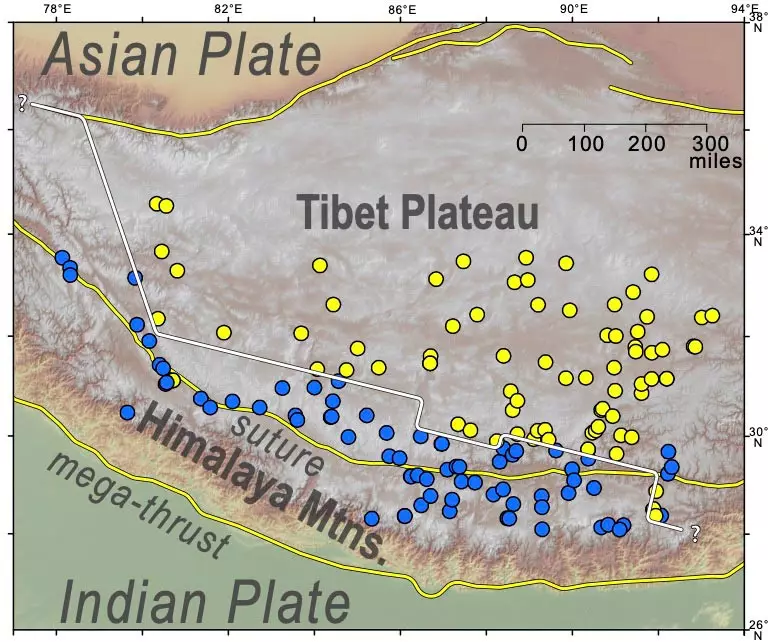 La placa índia xoca amb el mapa de plaques asiàtiques