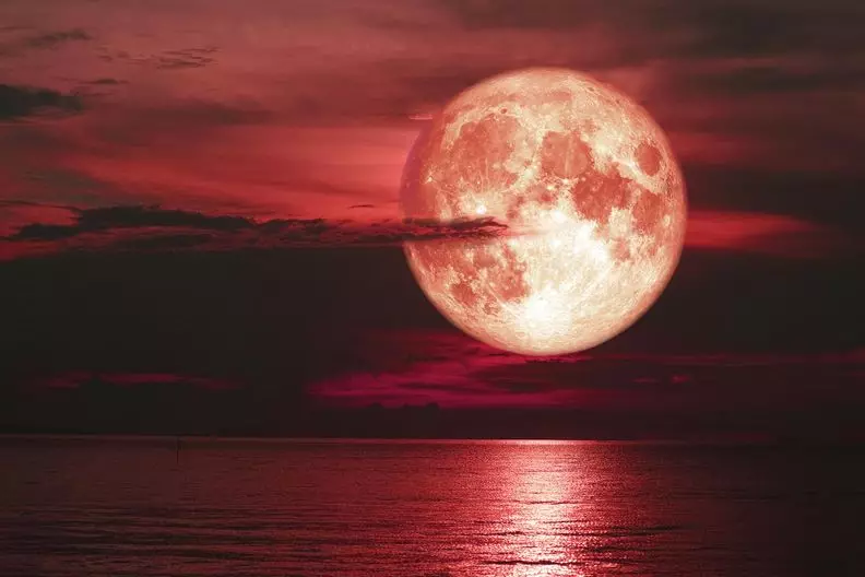 Strawberry Moon Over Ocean