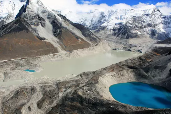 Vue aérienne du glacier Imja et du lac Imja, Népal, Himalaya