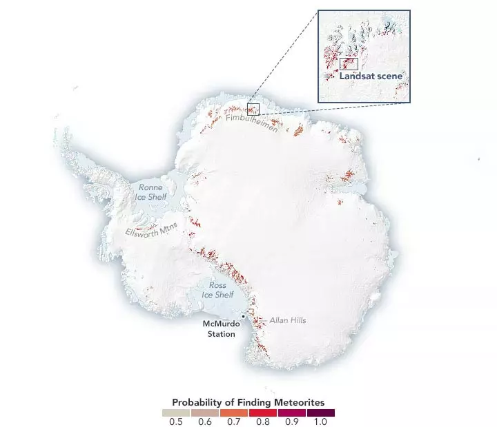 Meteorietbrandpunte in Antarktika geannoteer