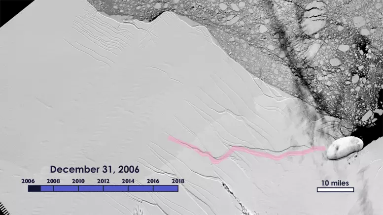 Animation ng Paglago ng Bitak sa Larsen C Ice Shelf