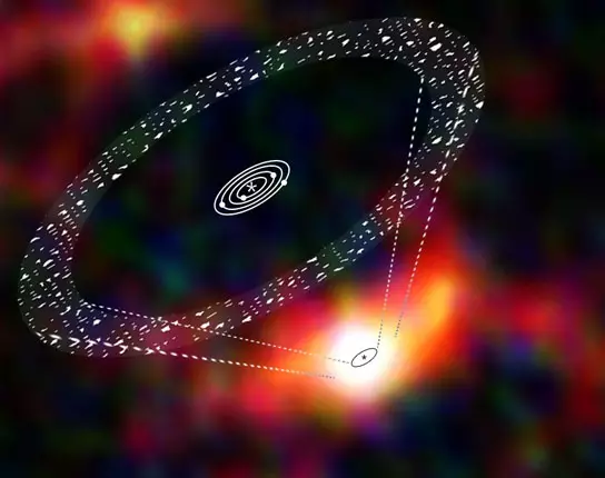 Rozšířený diagram disku trosek a planet kolem hvězdy známé jako Gliese 581