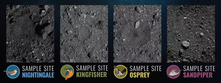 Plaub tus neeg sib tw Sample Collection Sites Bennu