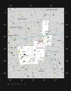 Antares in die Sterrebeeld van Scorpius