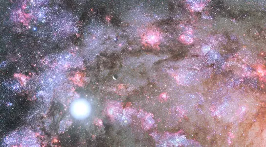 Astronomen kucken massiv Galaxis an der Kärformatiounsphase